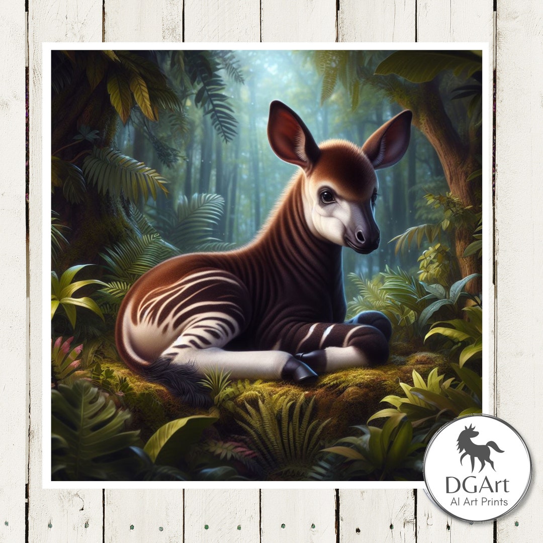 Cute Baby Okapi AI Art Print, Baby Okapi Wall Art, Okapi Print Nursery Okapi Art, Okapi AI Wall ...