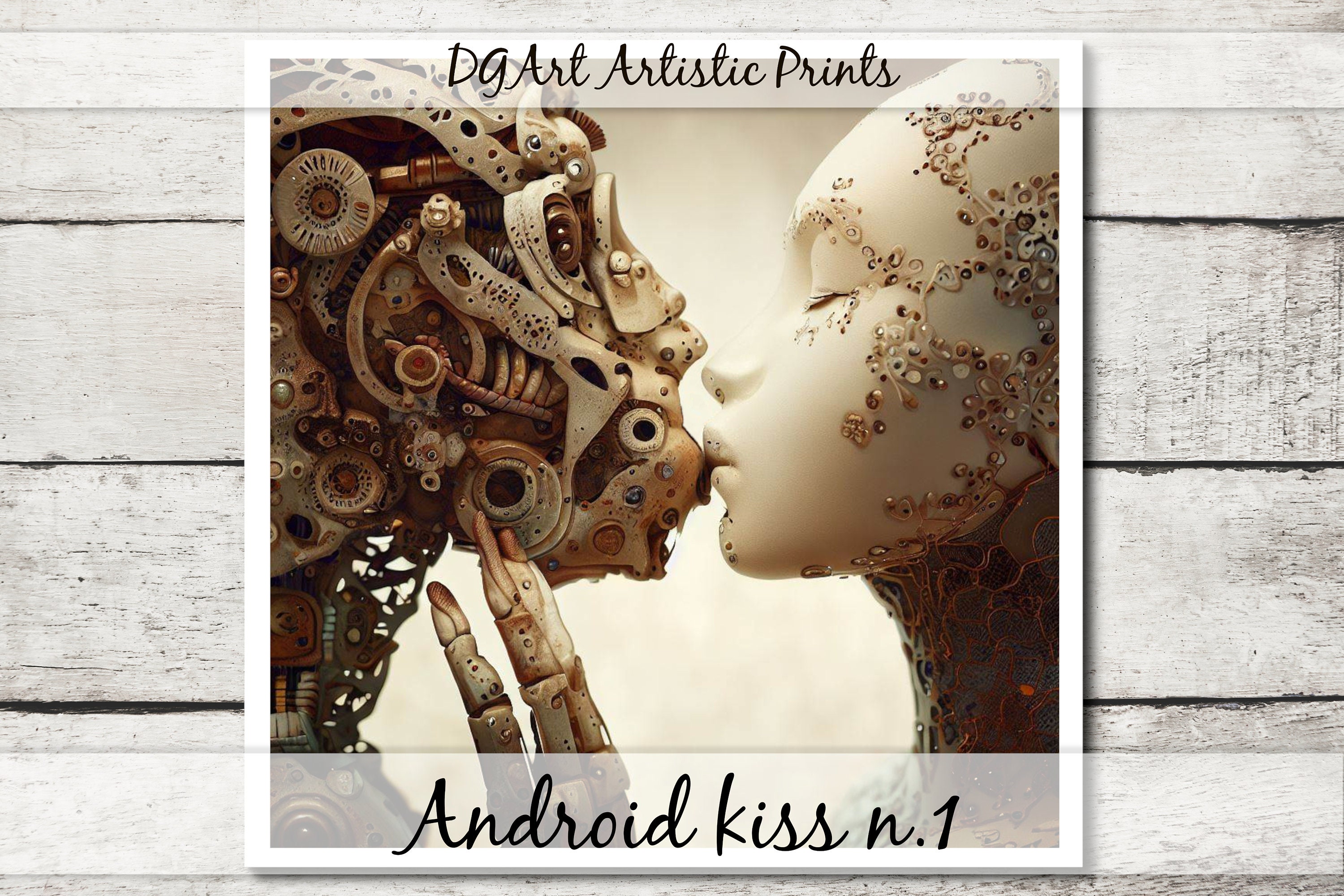 Robot Art Android Kiss Original AI Art Print Square Size7,8x7,8 Inches ...