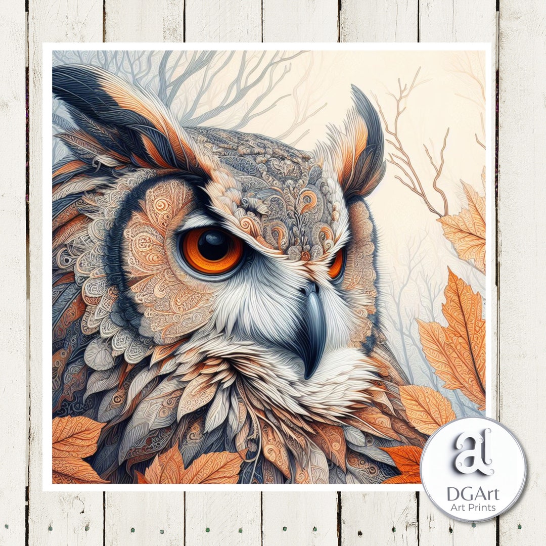 Boho Chic Owl AI Art Print, Owl Print, Woodland Owl Spirit Guide Print ...