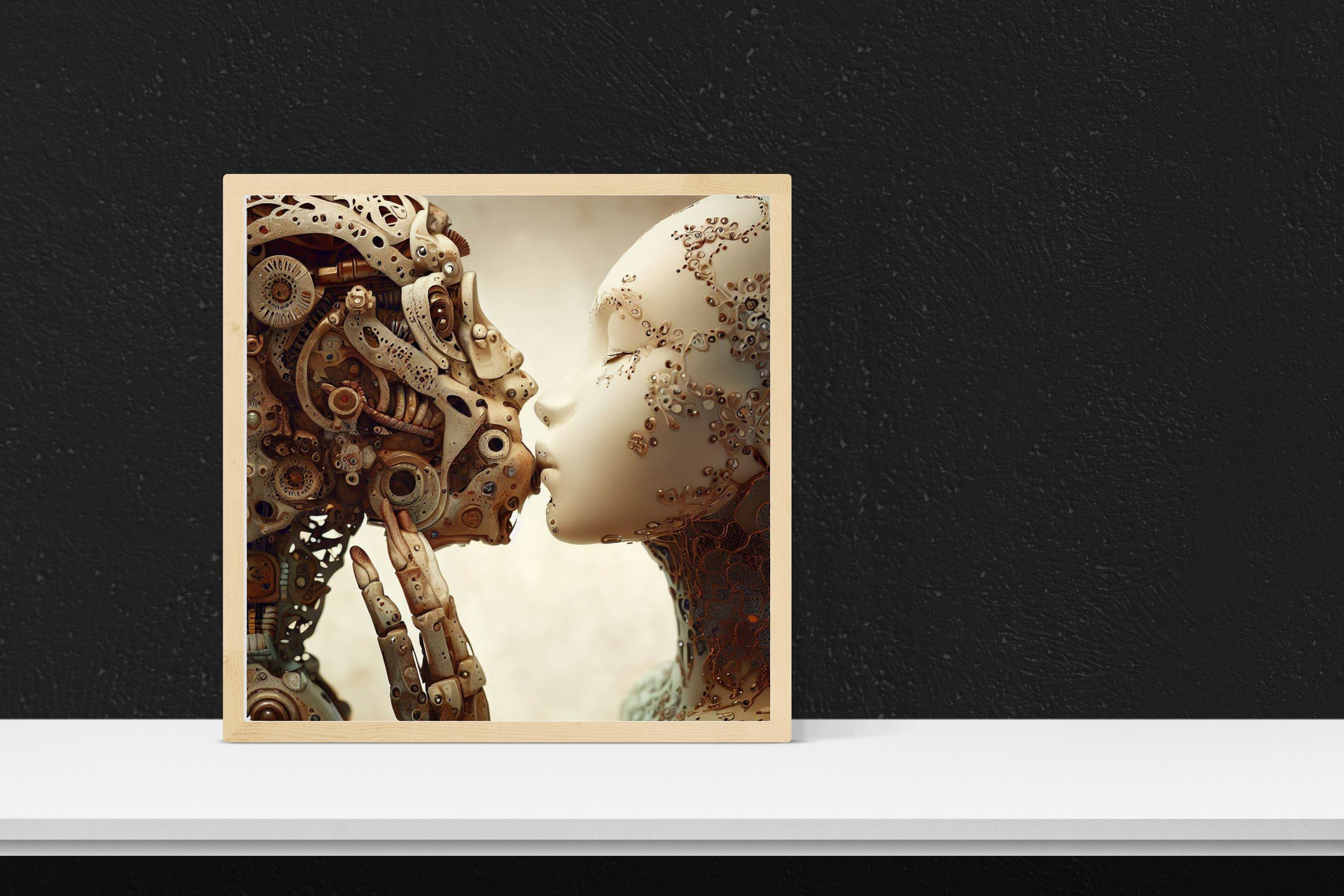 Robot Art Android Kiss Original AI Art Print Square Size7,8x7,8 Inches ...