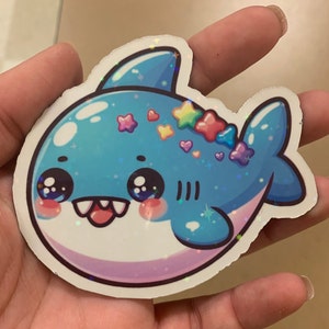 Super Cute Kawaii Goofy Shark With Derpy Face Super Bright Colors With ...