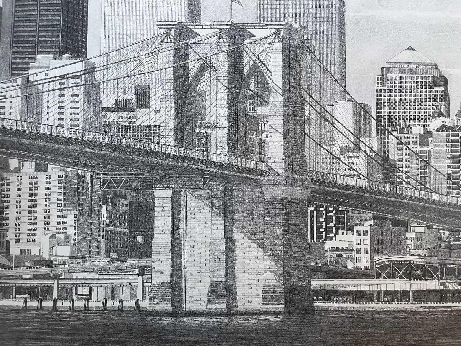 Art Print of a Pencil Drawing of the Manhattan Skyline With Twin Towers ...