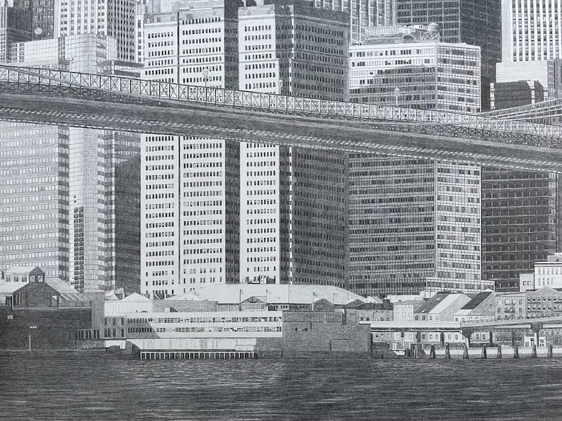 Art Print of a Pencil Drawing of the Manhattan Skyline With Twin Towers ...