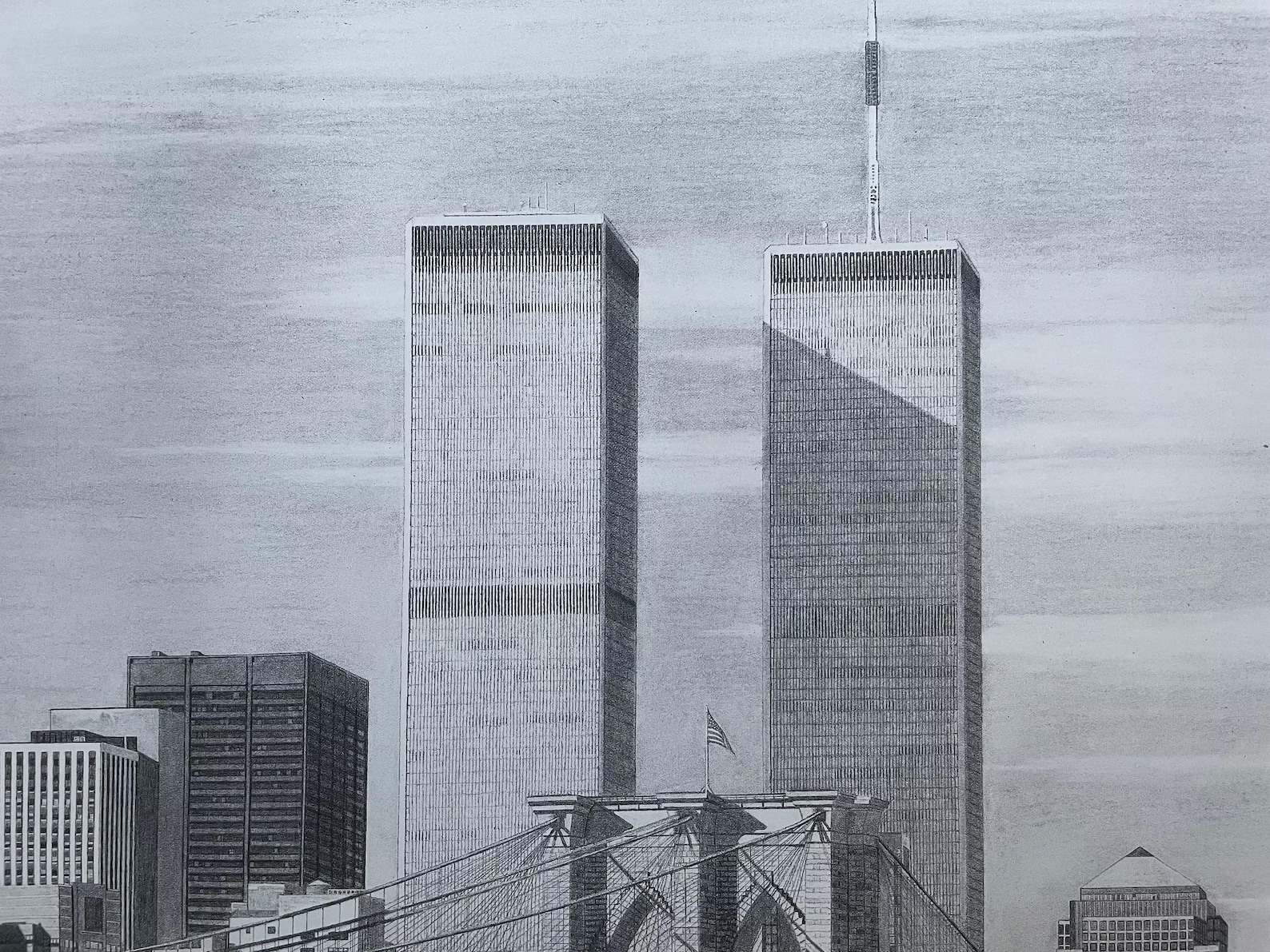 Art Print of a Pencil Drawing of the Manhattan Skyline With Twin Towers ...