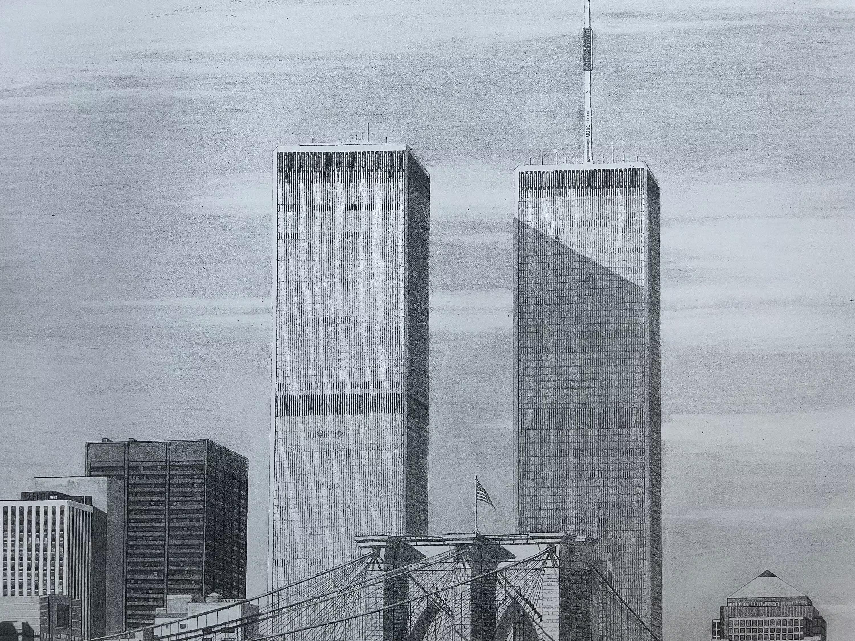 Art Print of a Pencil Drawing of the Manhattan Skyline With Twin Towers ...
