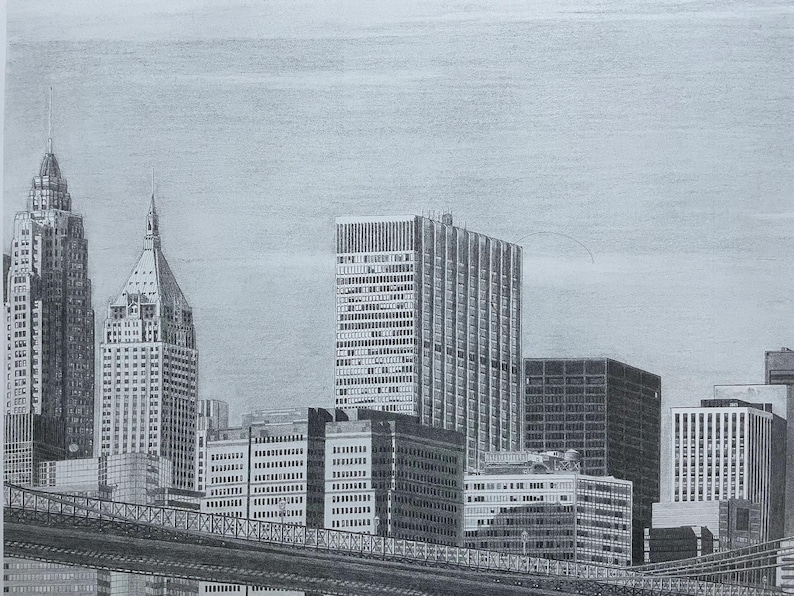 Art Print of a Pencil Drawing of the Manhattan Skyline With Twin Towers ...