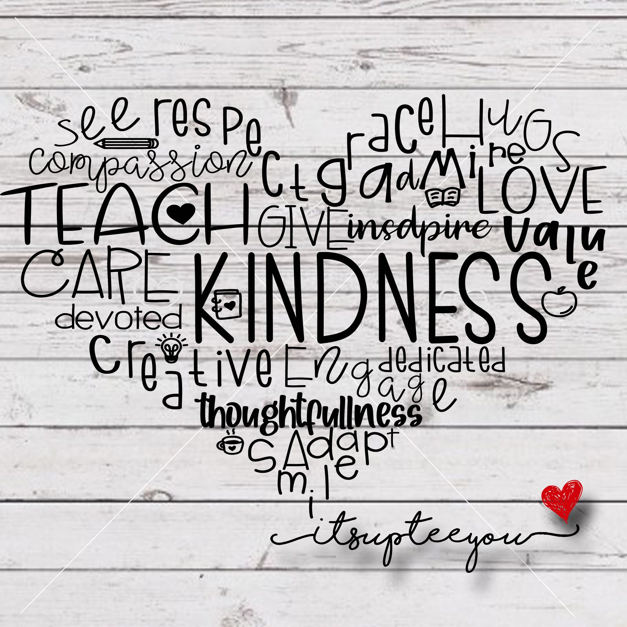 Teacher Heart Words: SVG Teacher Svg Dxf Png Instant - Etsy