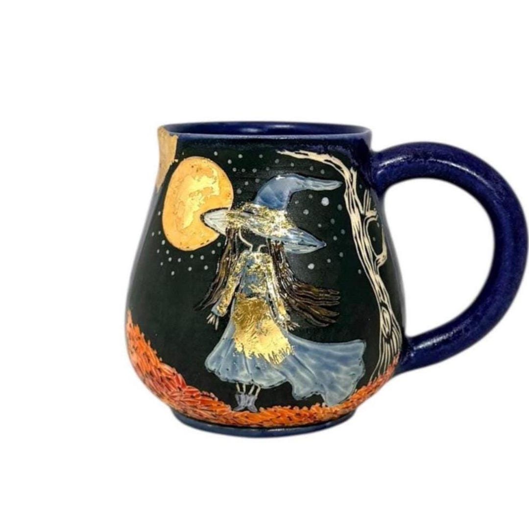 Handcrafted Witch Mug – Golden Moon & Autumn Night Magic, Whimsical ...
