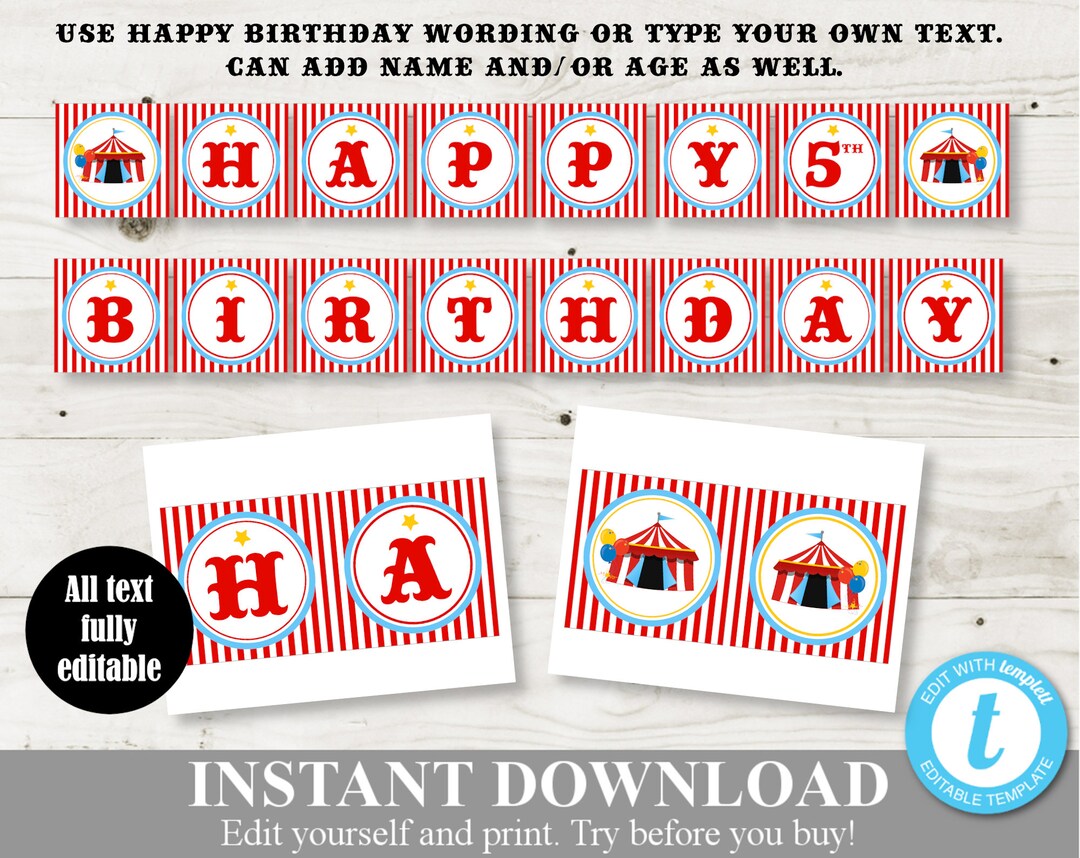 INSTANT DOWNLOAD Circus Carnival Editable Banner / Editable - You Type ...
