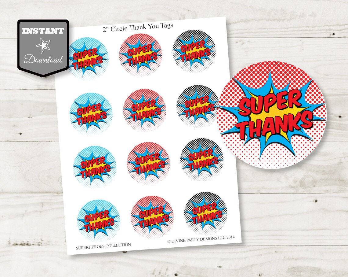 INSTANT DOWNLOAD Superhero Thank You Tags / Super Thanks / 2 - Etsy