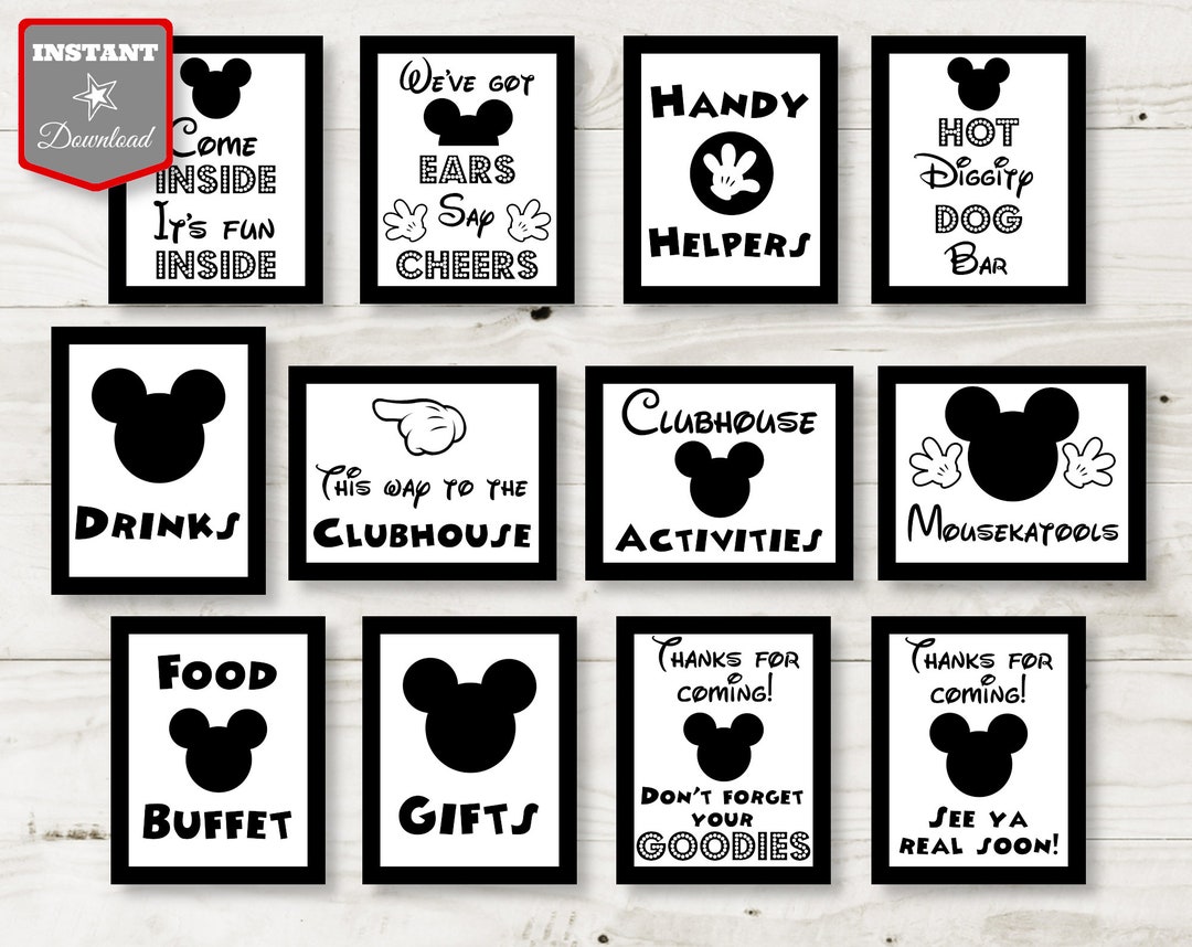 INSTANT DOWNLOAD Printable Classic Mouse Large 8x10 Sign Package / 12 ...