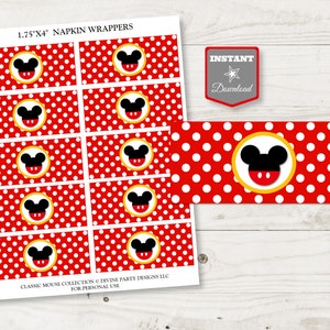 INSTANT DOWNLOAD Printable Classic Mouse Napkin Wrappers / Birthday ...