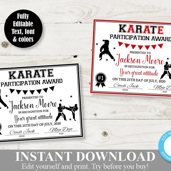 Martial Arts Certificate - Etsy