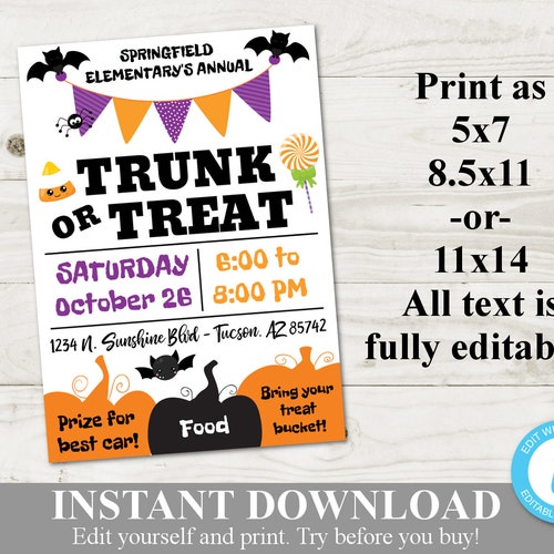 EDITABLE Trunk or Treat Flyer/invitation Printable Halloween | Etsy
