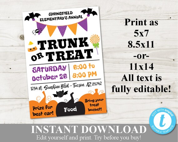 INSTANT DOWNLOAD Printable Trunk or Treat Halloween Flyer / Fully ...