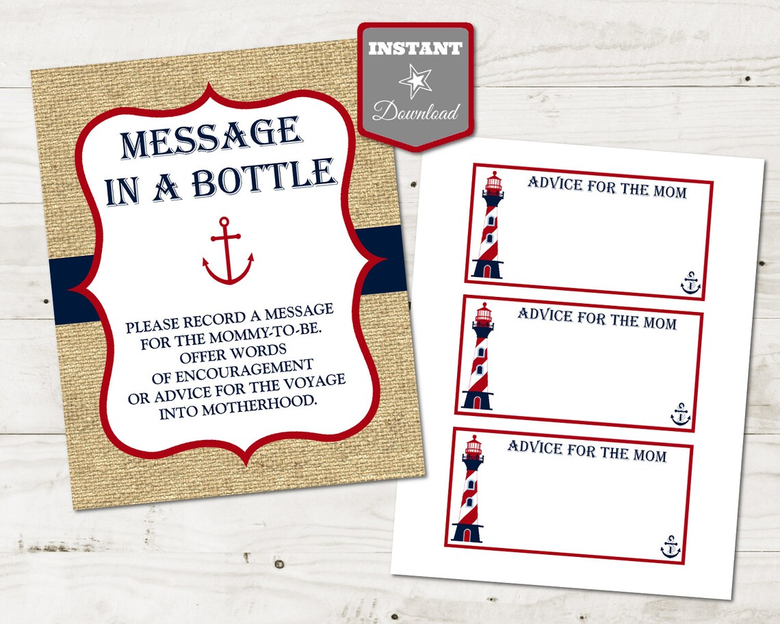 INSTANT DOWNLOAD Nautical 8x10 Printable Message in a Bottle Sign and ...