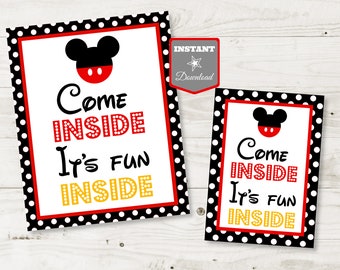 Printable Mickey Mouse 5x7 and 8x10 Come Inside, It's Fun Inside Party ...