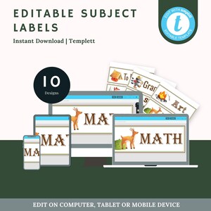 INSTANT DOWNLOAD Editable School Camping Woodland Themed Subject Tags ...
