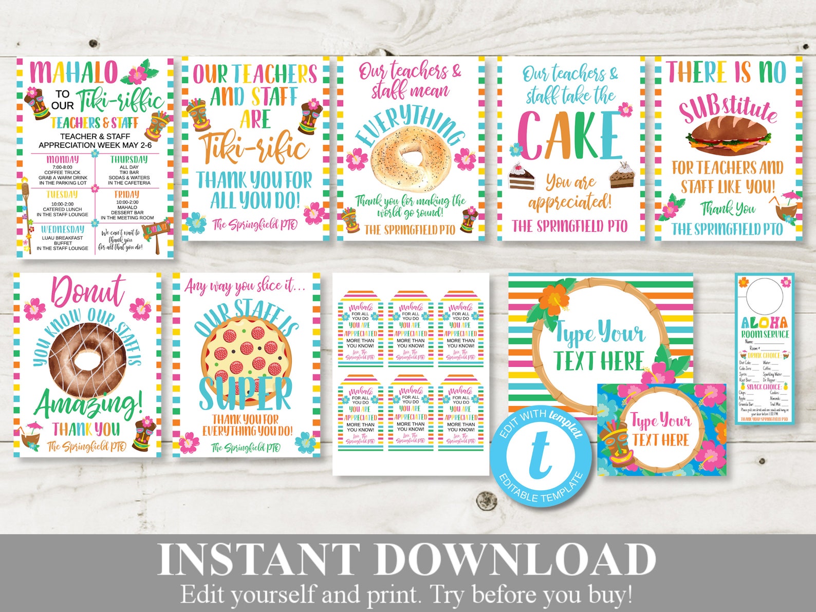 INSTANT DOWNLOAD Editable Luau Hawaiian Teacher Appreciation Week ...