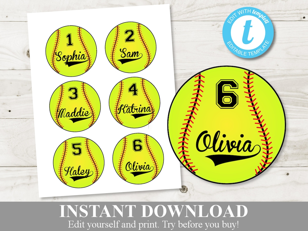 INSTANT DOWNLOAD Softball 3" Personalized Favor Tags / Editable - Type ...