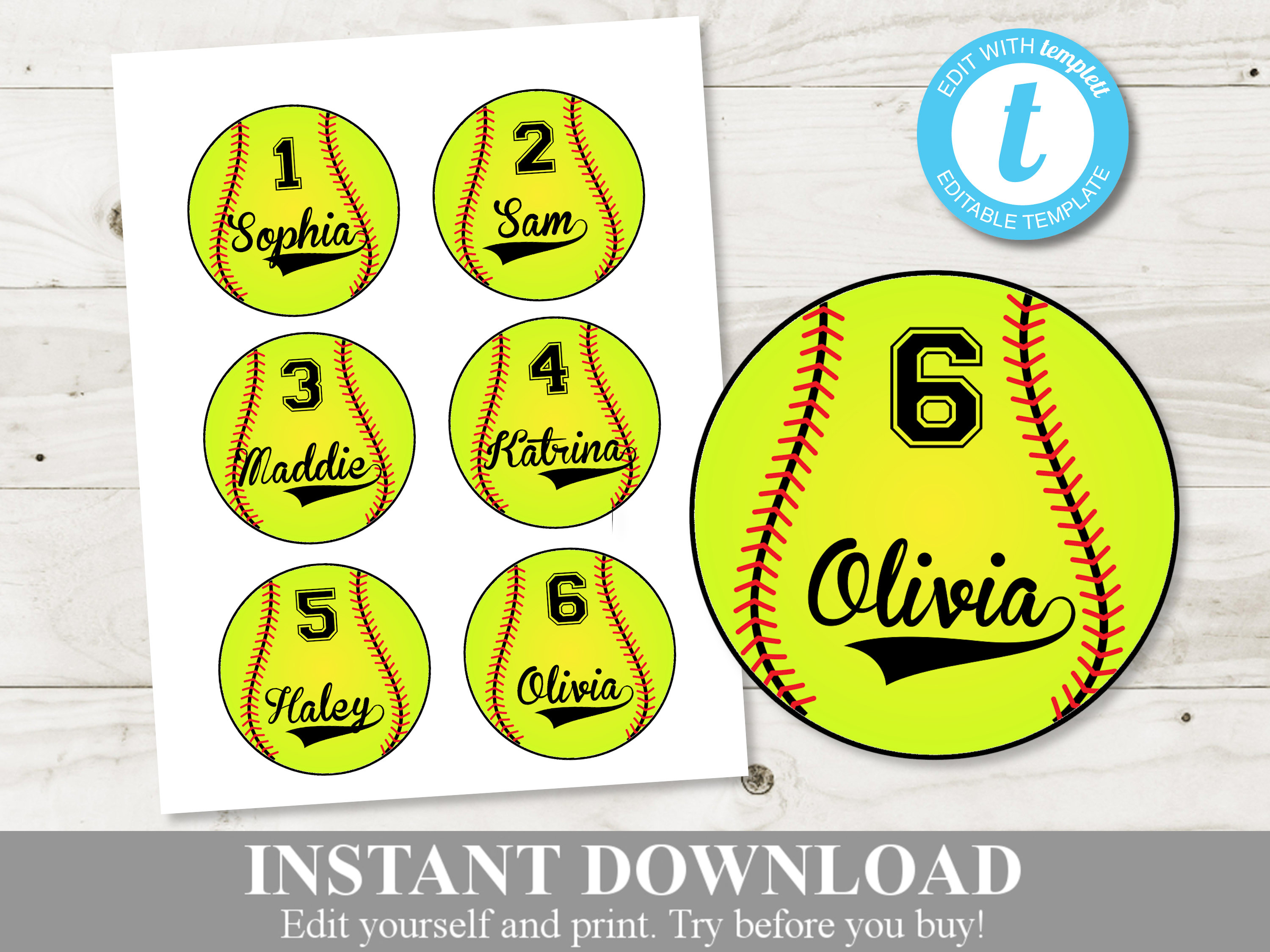 INSTANT DOWNLOAD Softball 3" Personalized Favor Tags / Editable - Type ...