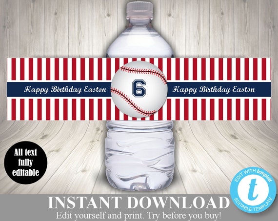 INSTANT DOWNLOAD Baseball Editable Birthday Water Bottle Labels / You ...
