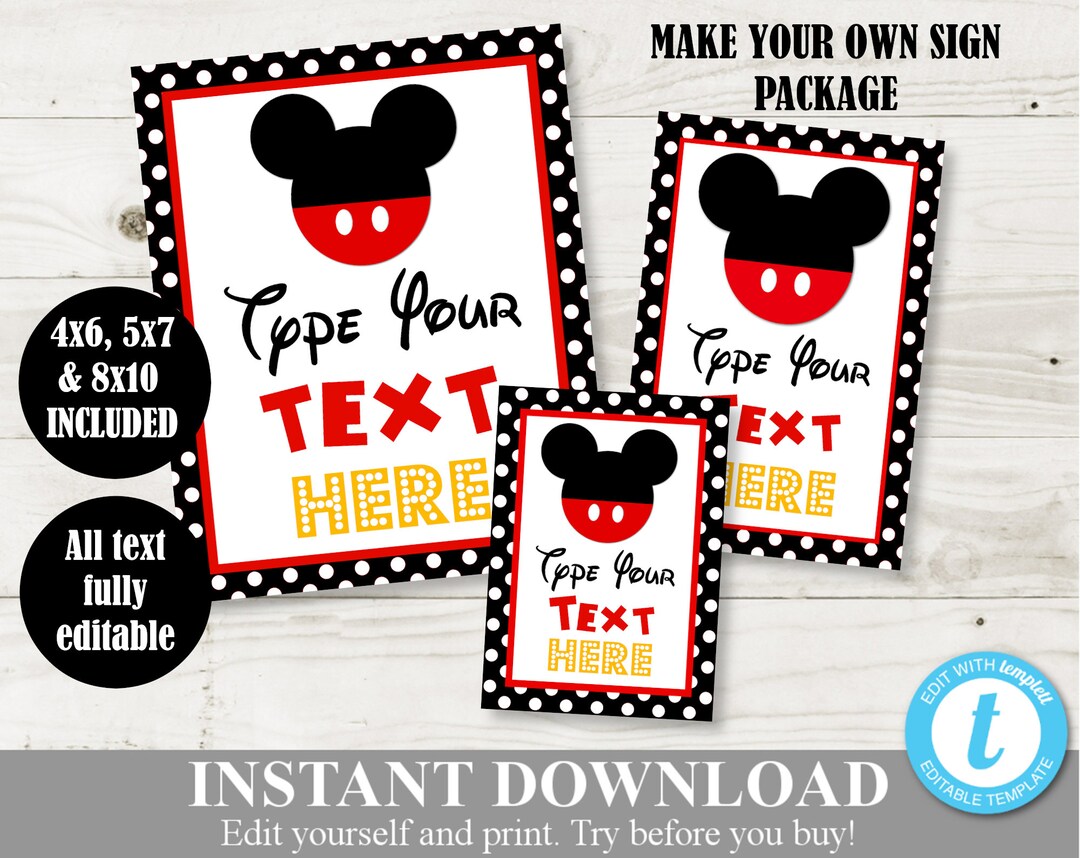 INSTANT DOWNLOAD Editable Classic Mouse 4x6, 5x7 and 8x10 Sign ...