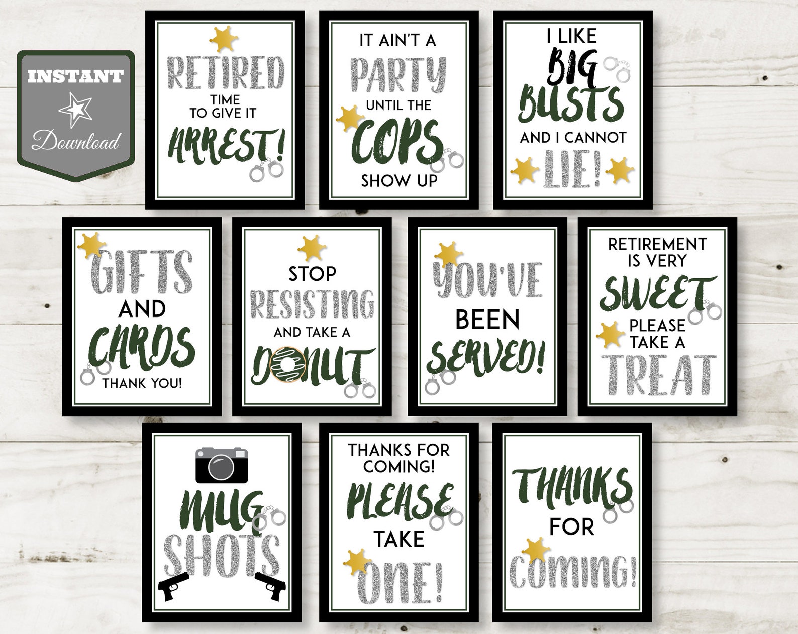 INSTANT DOWNLOAD Police Sheriff Green and Silver 8x10 Retirement Party ...