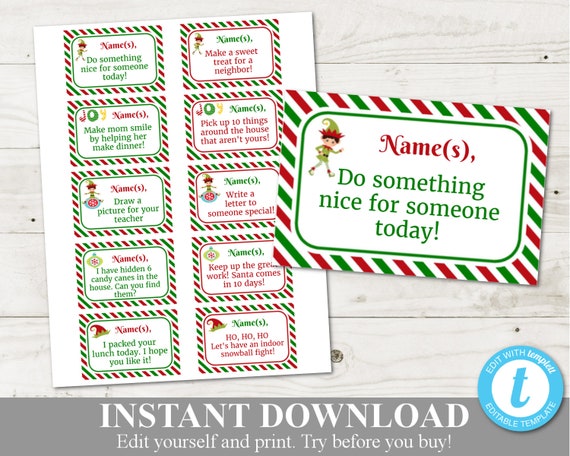 INSTANT DOWNLOAD Editable Elf Good Deed and Activity Cards / You Type ...