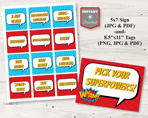 INSTANT DOWNLOAD Superhero Printable Pick Your Superpowers Sign and ...