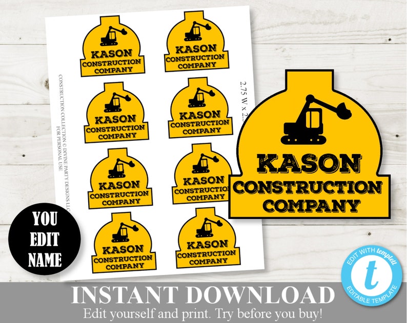 INSTANT DOWNLOAD Printable Construction Hard Hat Stickers / - Etsy