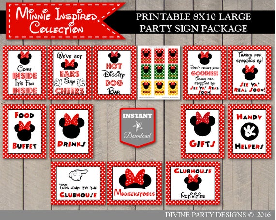 INSTANT DOWNLOAD Printable Red Girl Mouse Large 8x10 Party Sign Package ...