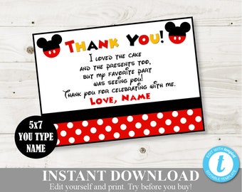 INSTANT DOWNLOAD Printable Editable Classic Mouse Thank You | Etsy