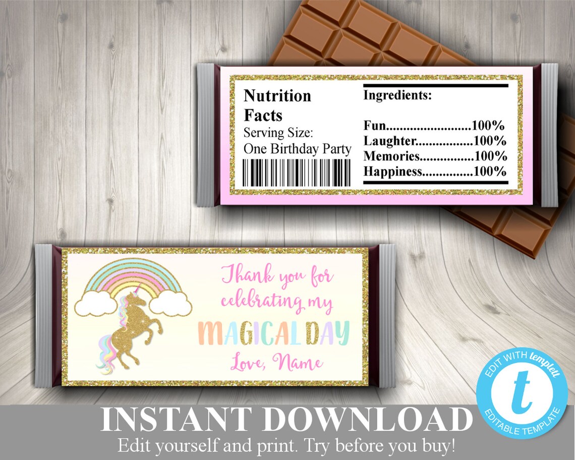 INSTANT DOWNLOAD Unicorn Printable Candy Bar Wrappers / You - Etsy