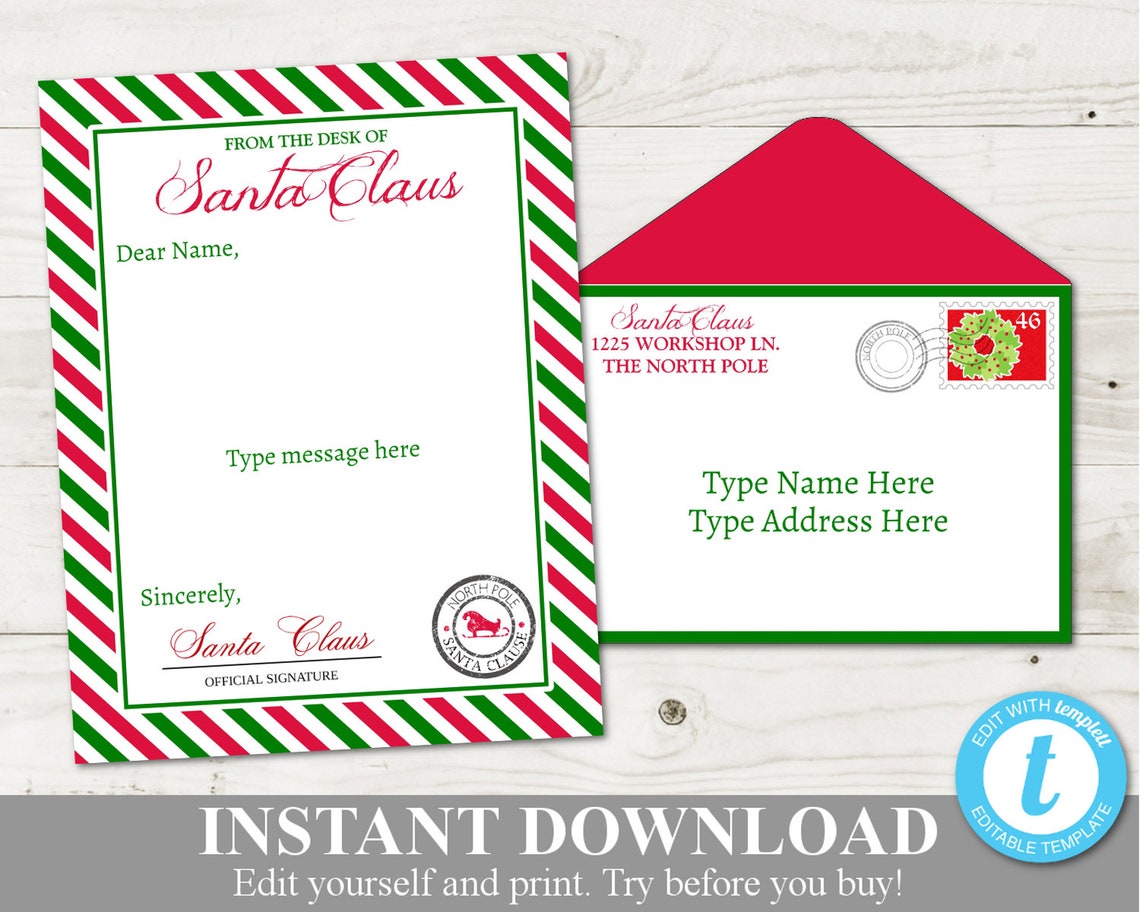 INSTANT DOWNLOAD Printable Santa Claus Package / Santa Letter | Etsy