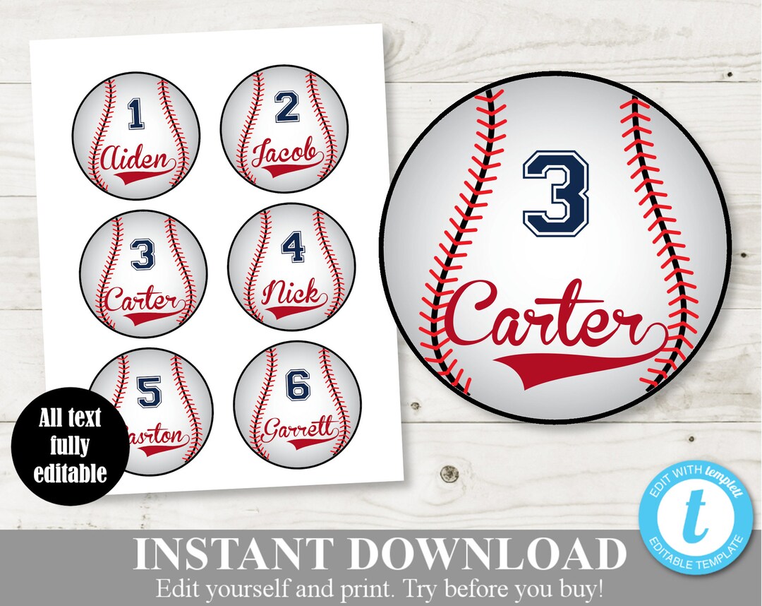 INSTANT DOWNLOAD Baseball 3" Personalized Favor Tags / Editable - Type ...
