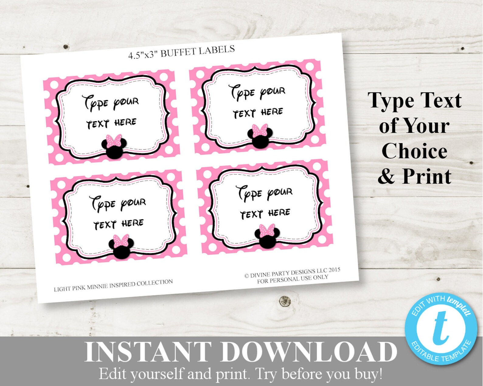 INSTANT DOWNLOAD Printable & Editable Light Pink Mouse - Etsy