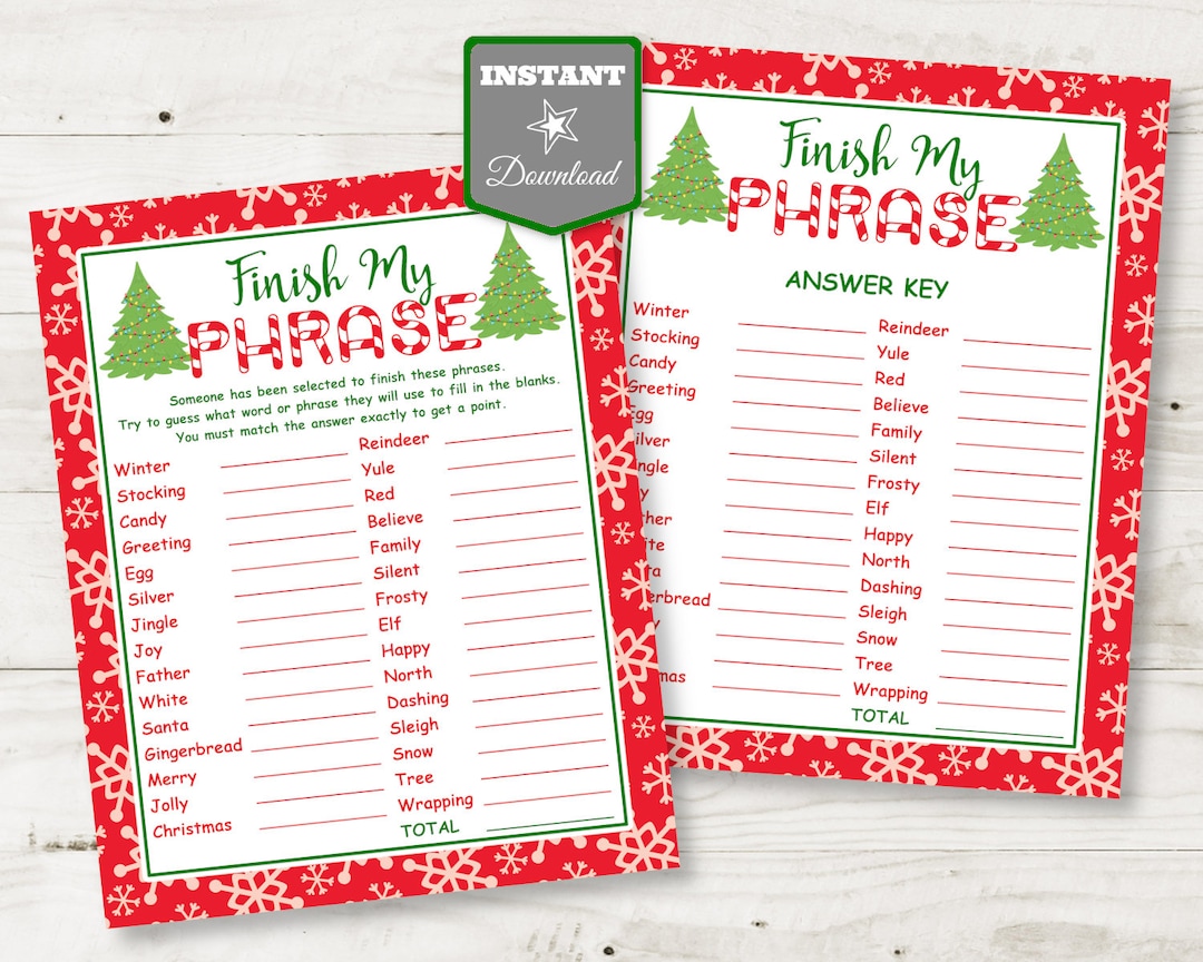 INSTANT DOWNLOAD Printable Christmas Finish My Phrase Game / Party ...