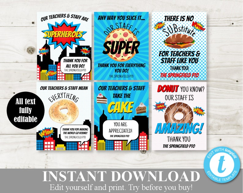 INSTANT DOWNLOAD Editable 8.5x11 Superhero Teacher Appreciation Week ...
