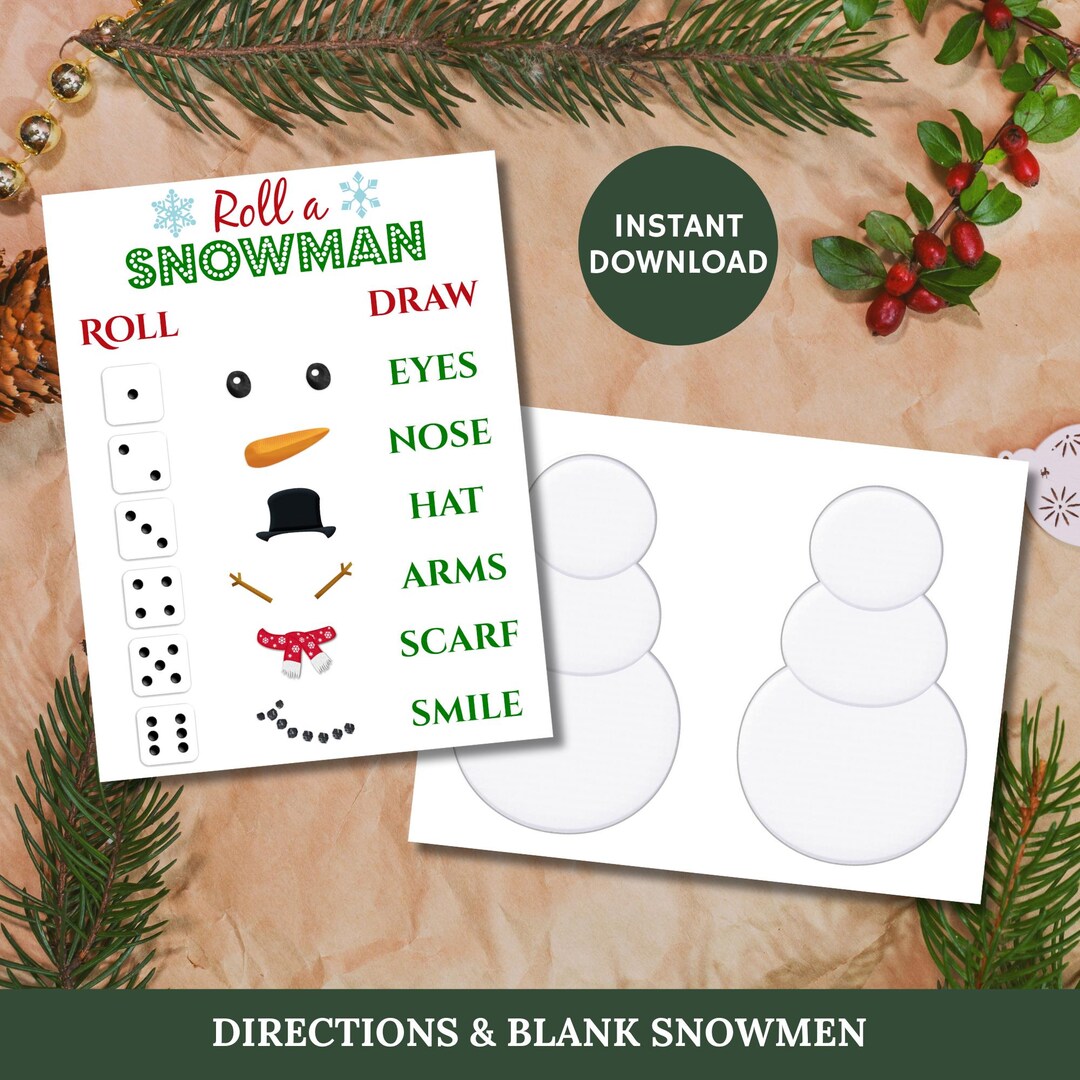 Printable Christmas Party Roll a Snowman Game, Class Kid's Party ...