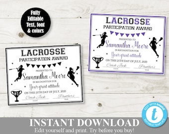 Lacrosse Award Certificate - Etsy