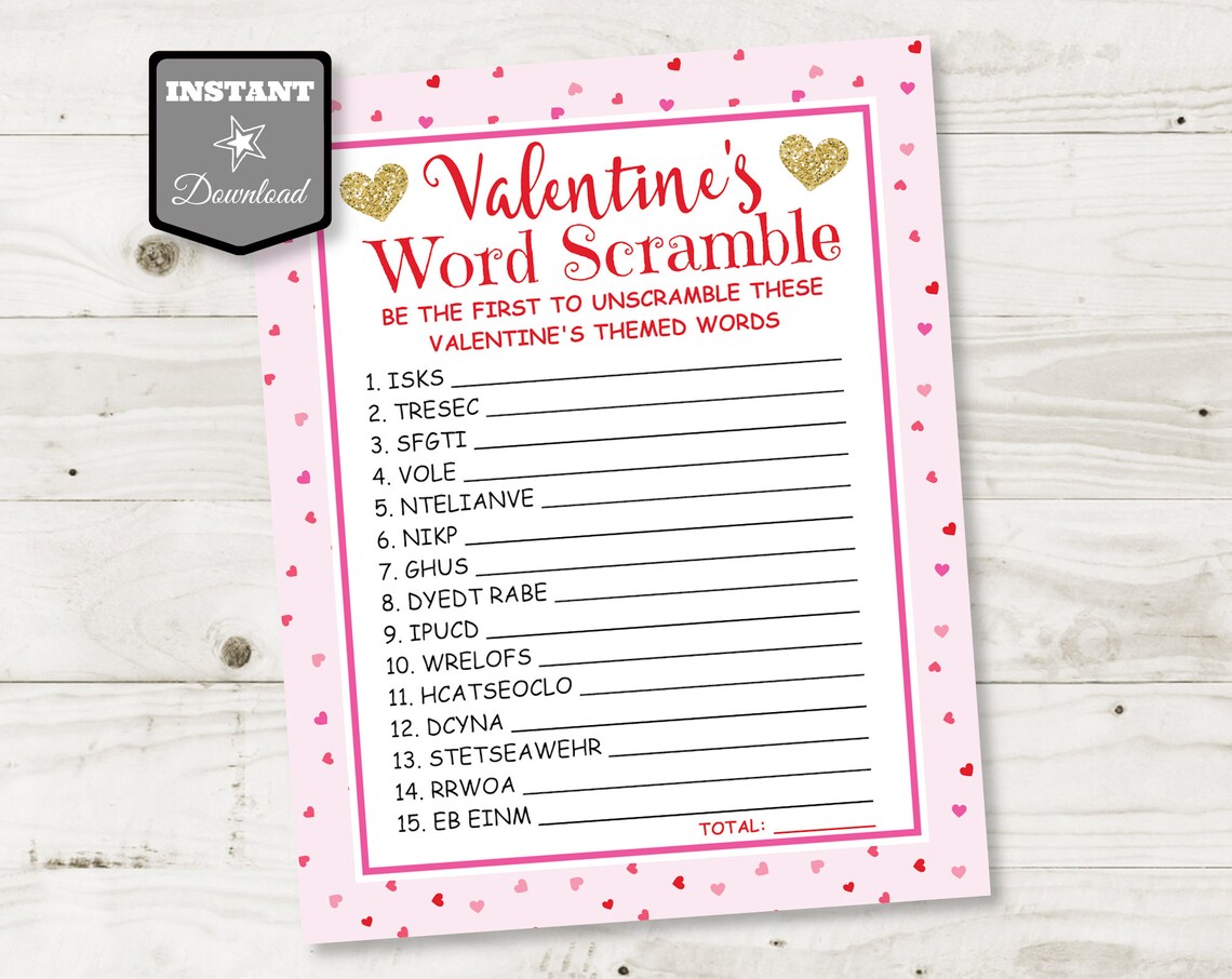 INSTANT DOWNLOAD Printable Valentine's Word Scramble Game / Classroom ...