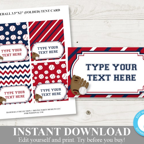 Baseball Tent Cards DIY Editable Food Labels Instant | Etsy