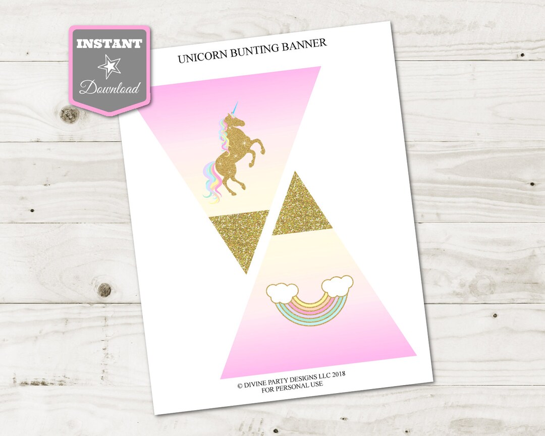 INSTANT DOWNLOAD Unicorn Printable Bunting Banner / Triangle / Glitter ...