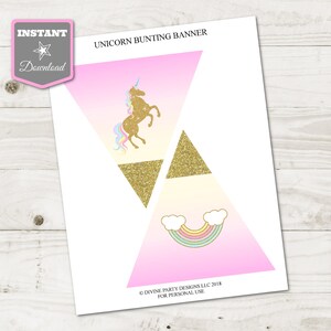 INSTANT DOWNLOAD Unicorn Printable Bunting Banner / Triangle / Glitter ...