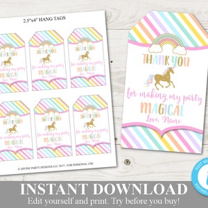 INSTANT DOWNLOAD Unicorn Printable Birthday Party Package / Editable ...