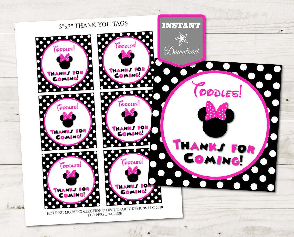 INSTANT DOWNLOAD Hot Pink Mouse 3x3 Thanks for Coming Favor - Etsy