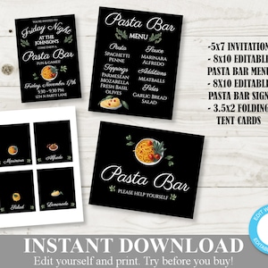 INSTANT DOWNLOAD Editable Pasta Bar Package / 5x7 Invitation / 8x10 ...