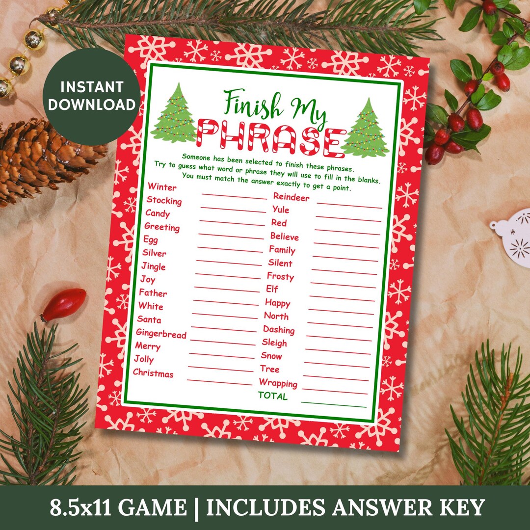 Printable 8.5X11 Christmas Holiday Finish My Phrase Game, Party Games ...