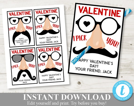INSTANT DOWNLOAD Mustache Valentine's Day Printable Cards | Etsy
